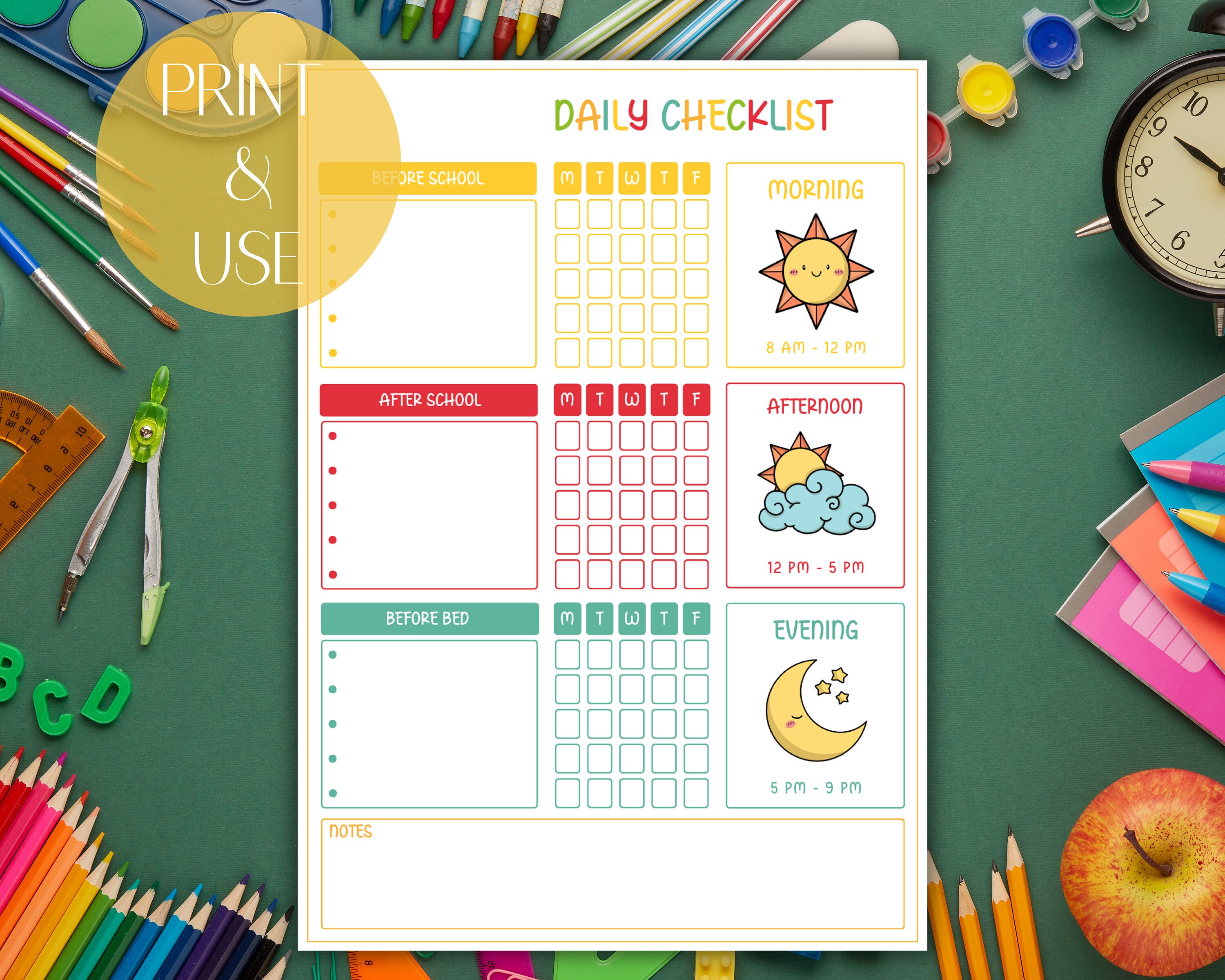 Kids Daily School Checklist: Fillable Chore Chart (digital Download) - Etsy