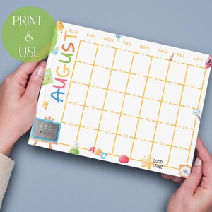 August 2024 Calendar Printable Fillable August Calendar Back to School ...