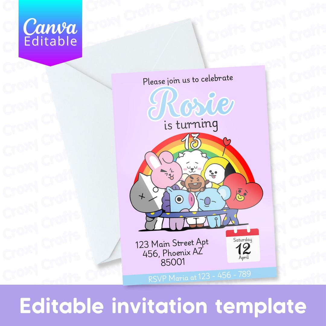 Invitation BTS / BT21 / Canva Editable / Birthday Ideas / Printable ...