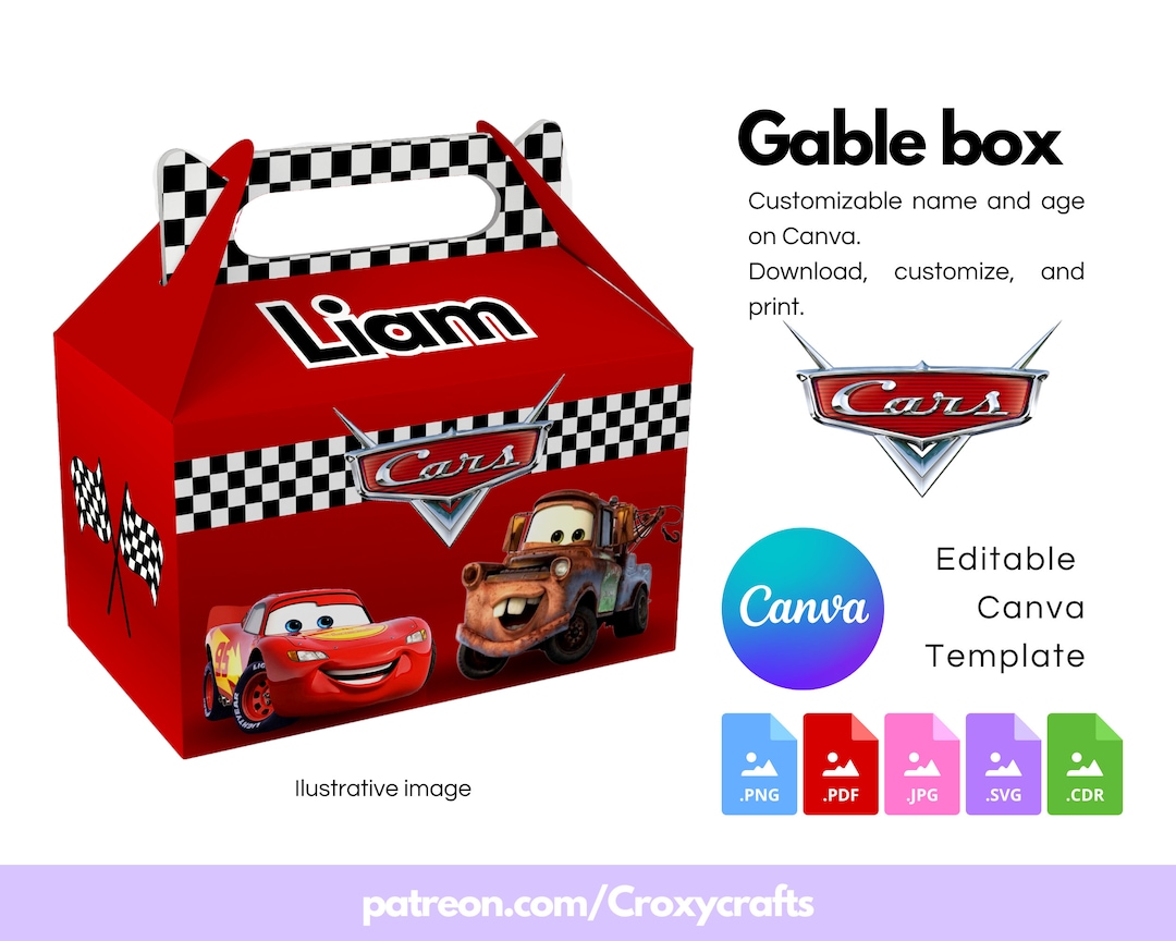 Cars Gable Box / Candy Box / Printable Files / Svg Png Pdf Svg / Candy ...