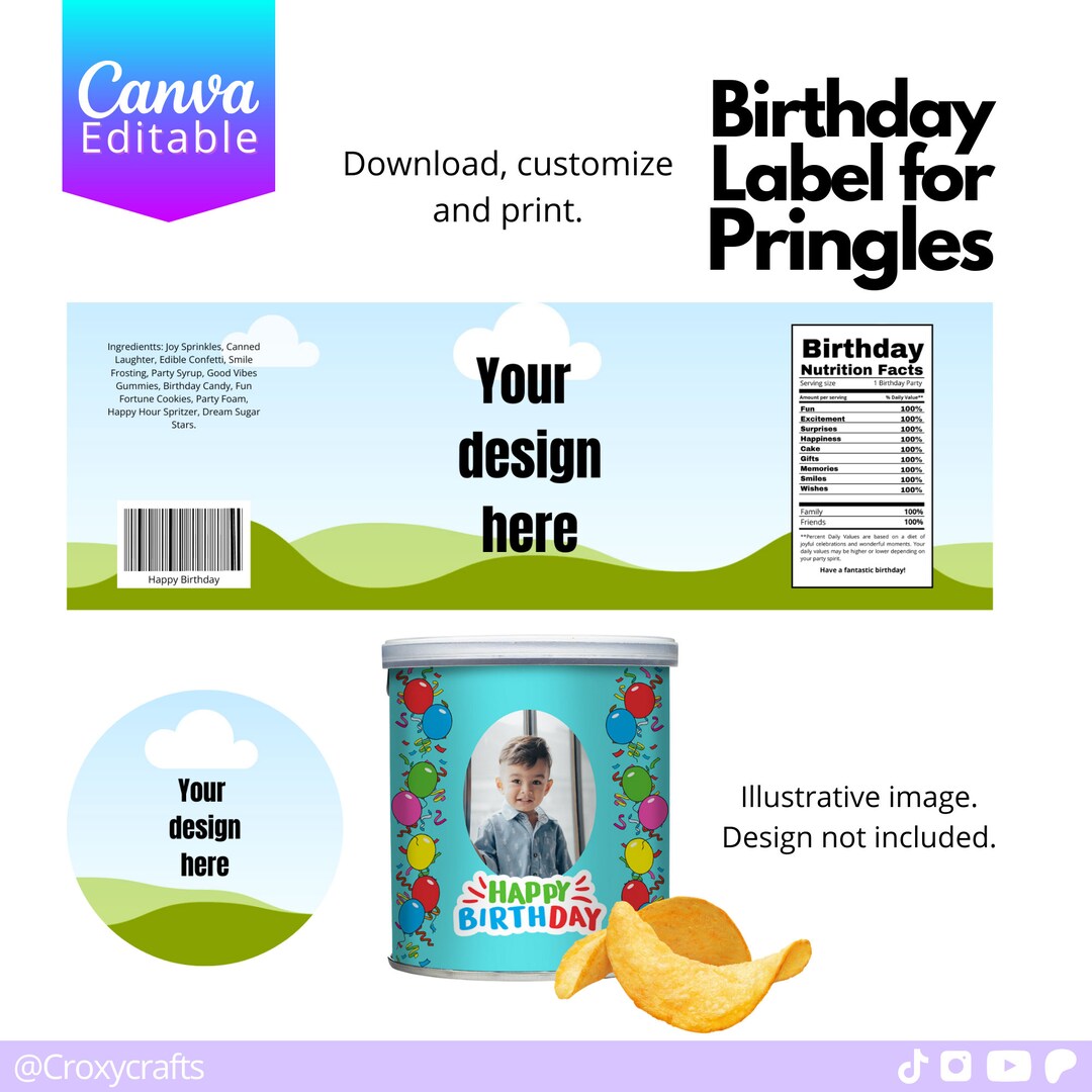Birthday Label for Pringles / Canva Editable - Etsy