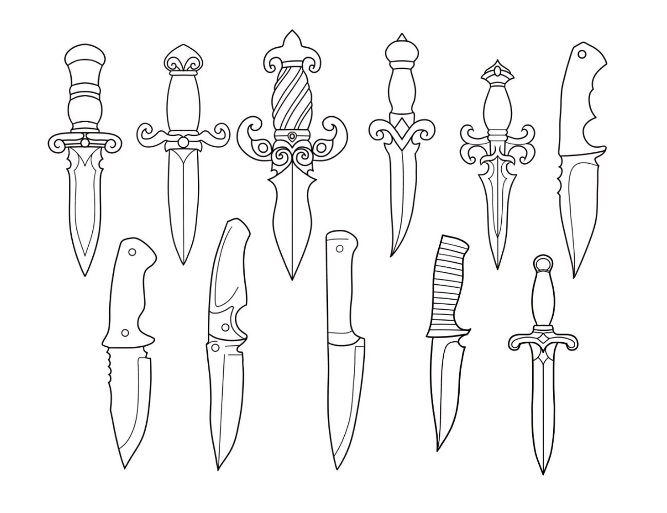 50 Dagger and Knife Stamps for Tattoo Designs in Procreate and Clip ...