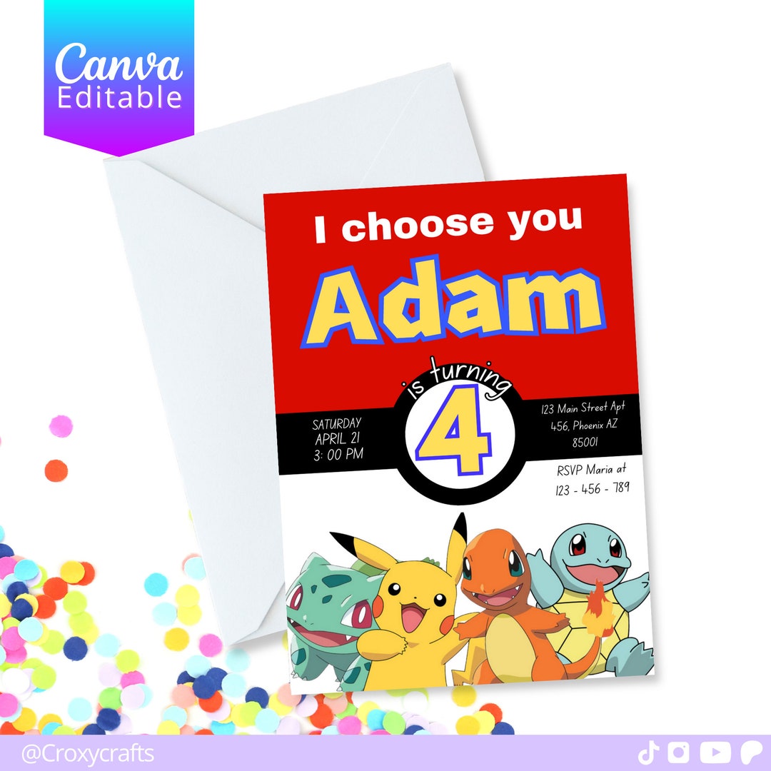 Pokemon Invitation / Editable Canva / Birthday Ideas / Printable ...