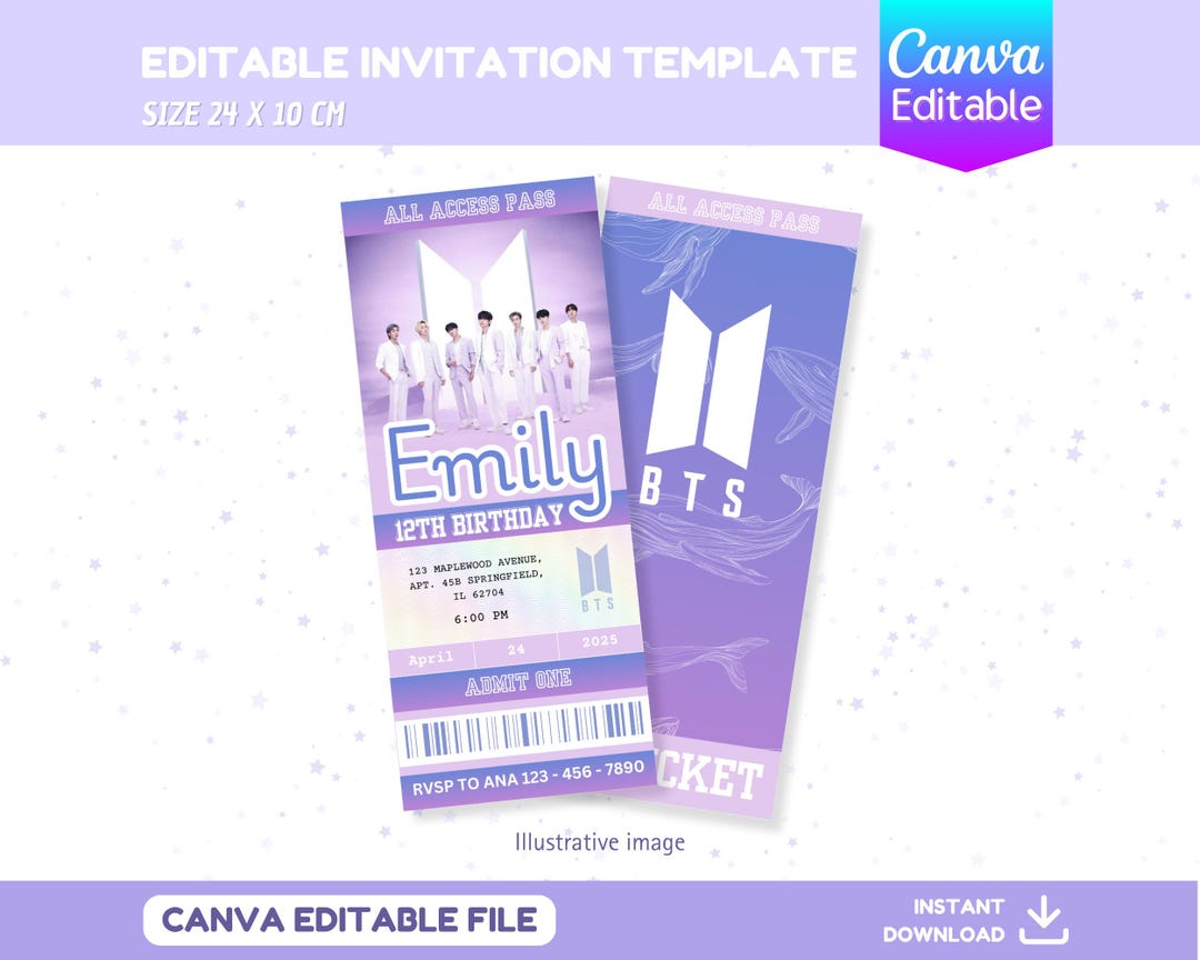 BTS Invitation | Editable Canva Template | Birthday Ideas | Printable ...