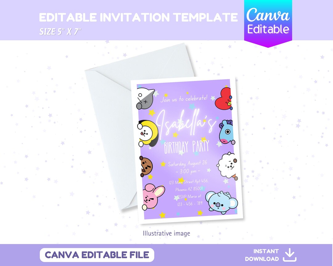 Invitation BTS / BT21 / Canva Editable / Birthday Ideas / Printable ...