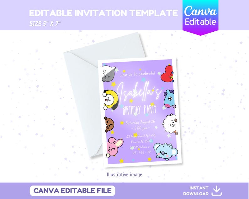 Invitation BTS / BT21 / Canva Editable / Birthday Ideas / Printable ...