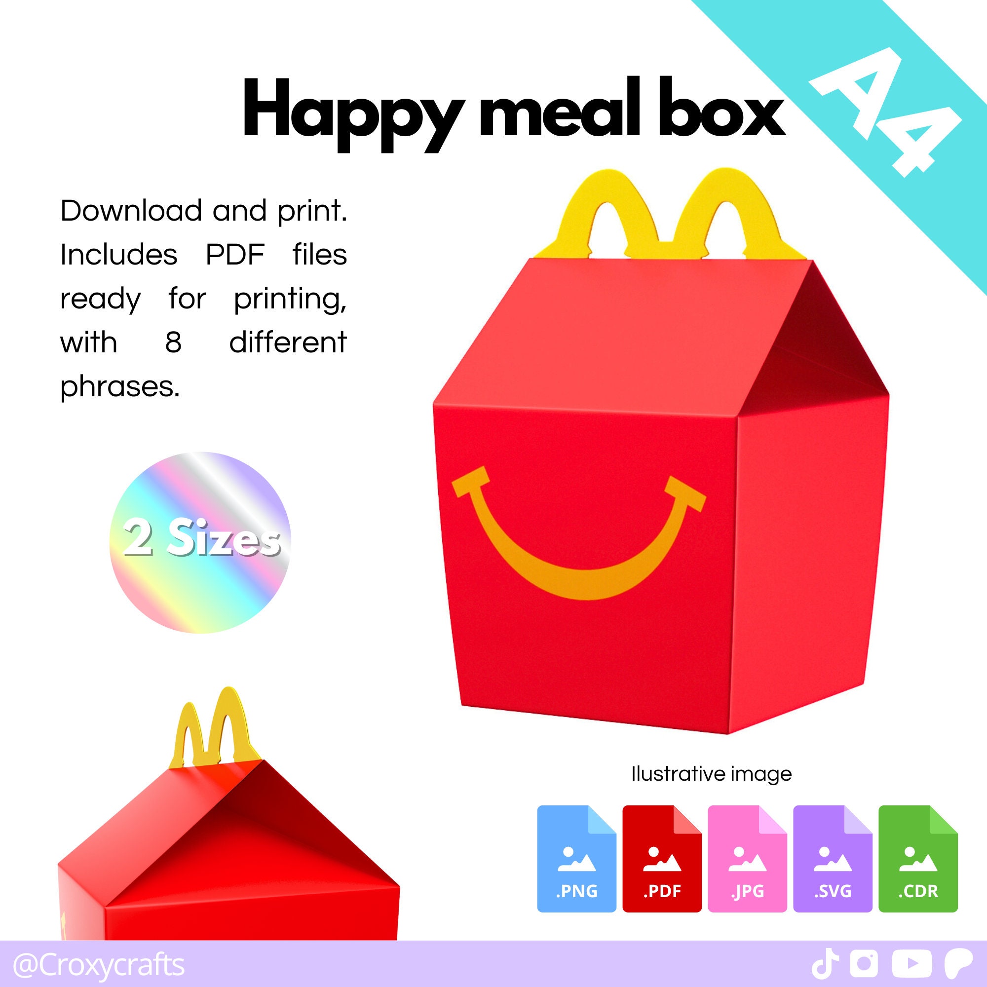 Happy meal / box template / Favor box / Gift birthday - Etsy México
