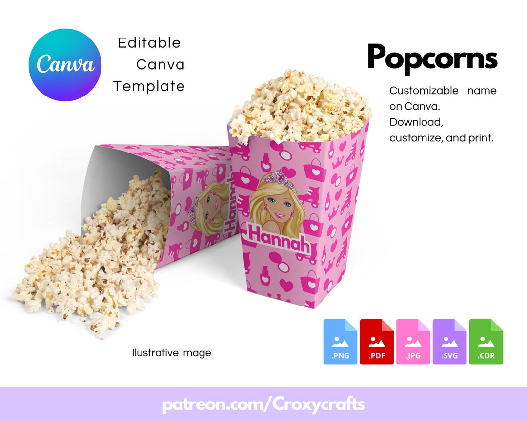 Barbie Popcorn Box / Editable Canva - Etsy