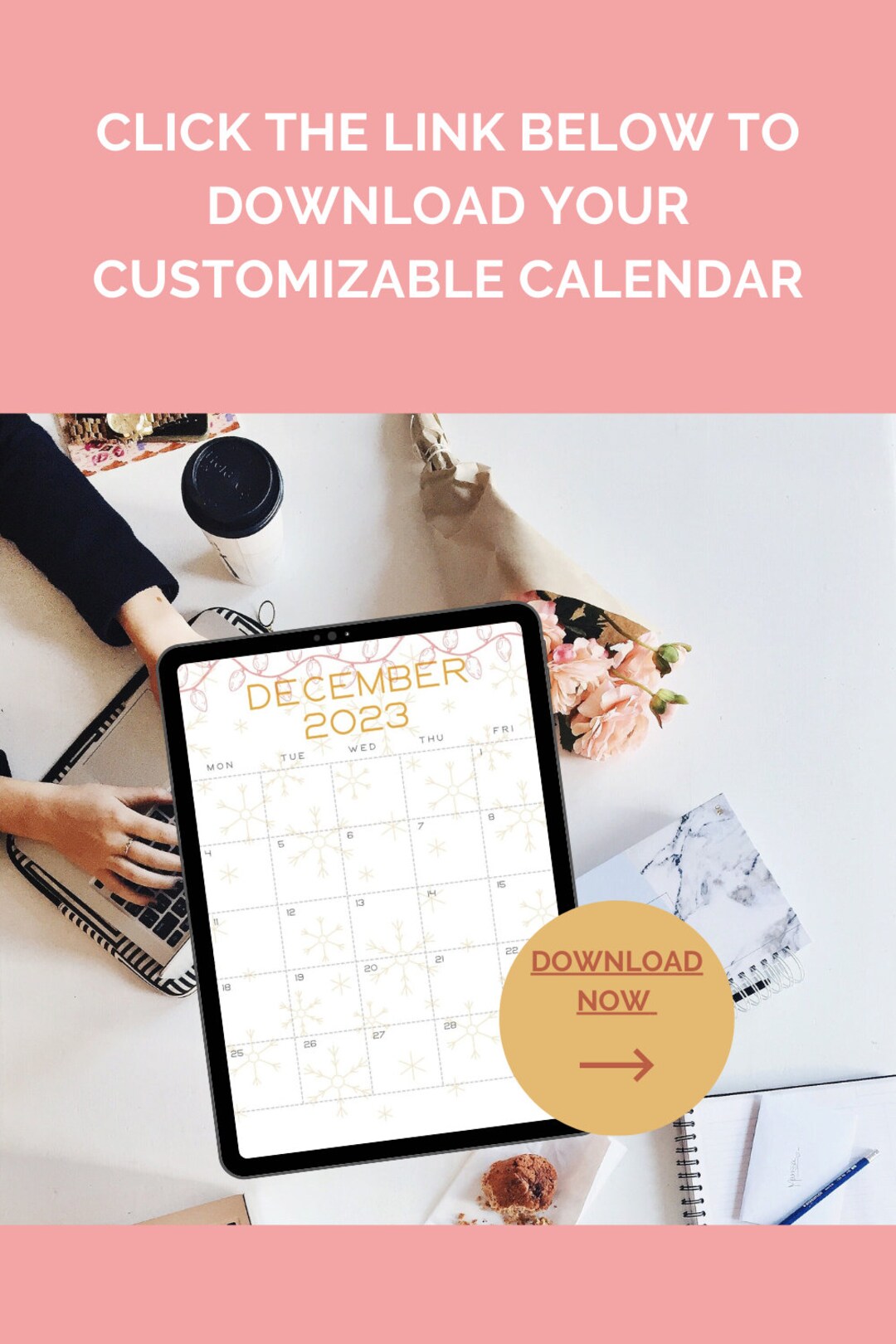 Editable December 2023 Calendar, Pink and Gold Esthetic - Etsy