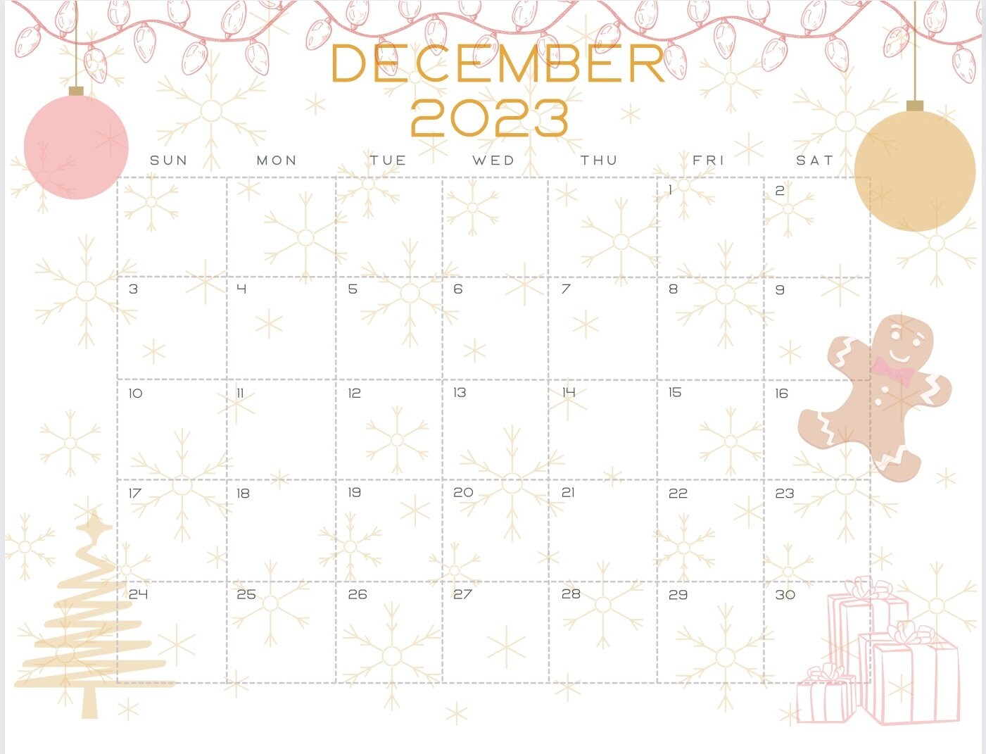 Editable December 2023 Calendar, Pink and Gold Esthetic - Etsy