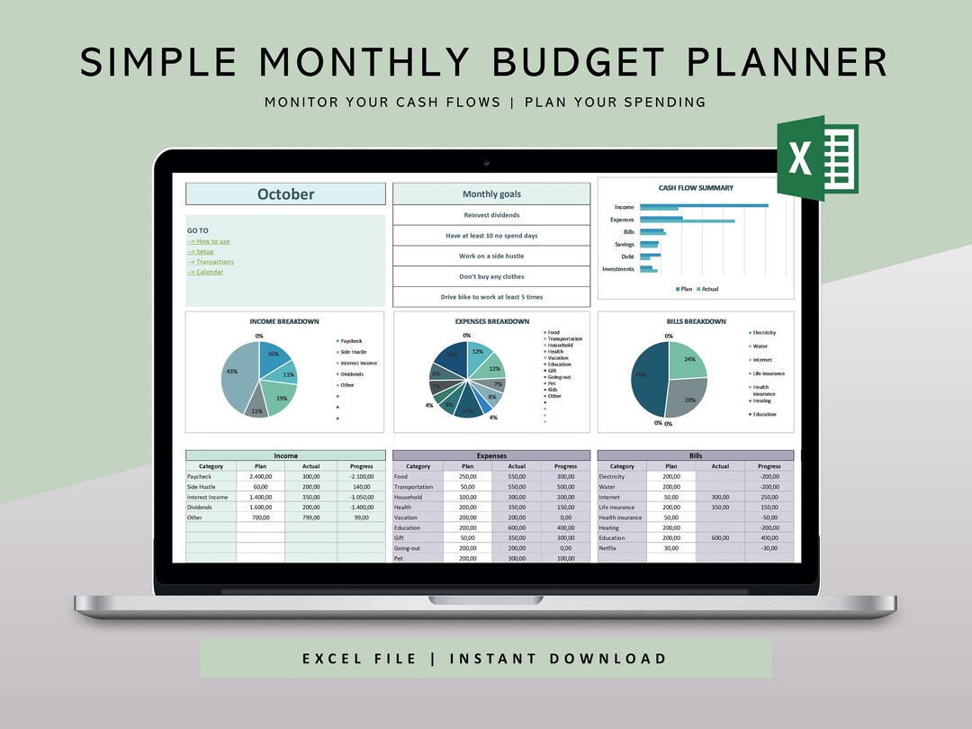 Simple Budget Planner, Monthly Budgeting, Bills Tracker, Monthly ...