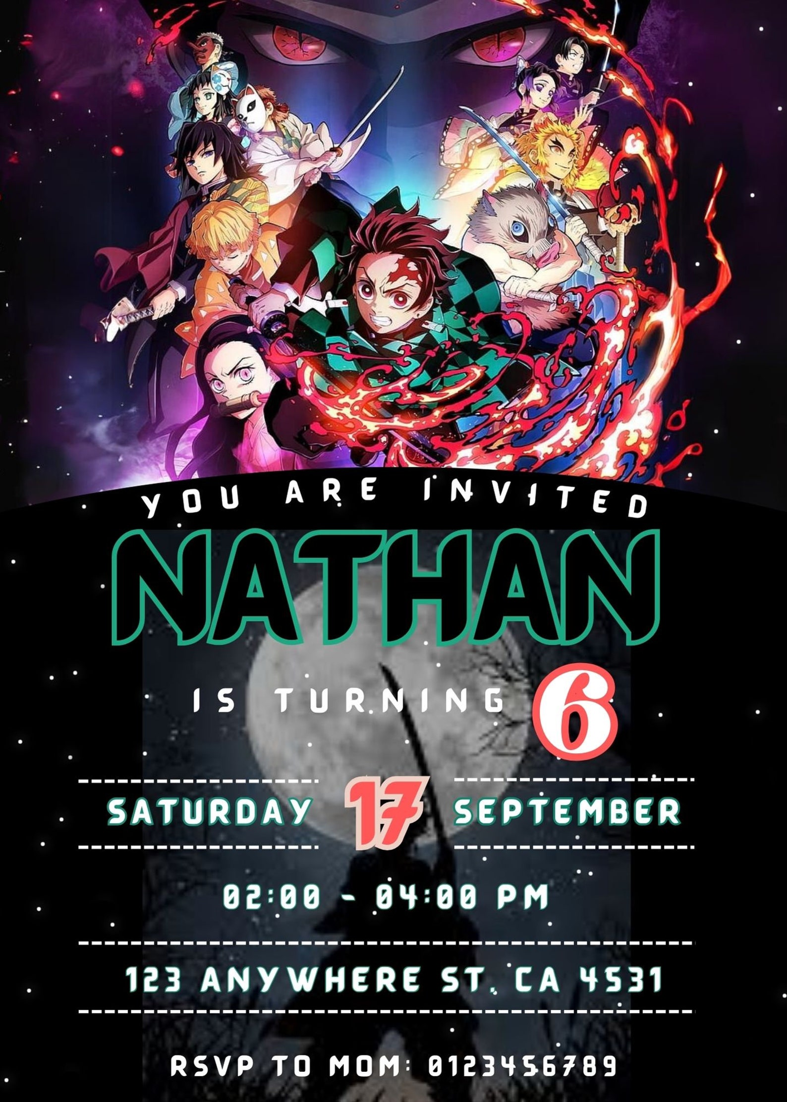 Manga Invitation Anime Invitation Slayer Birthday Invitation ...