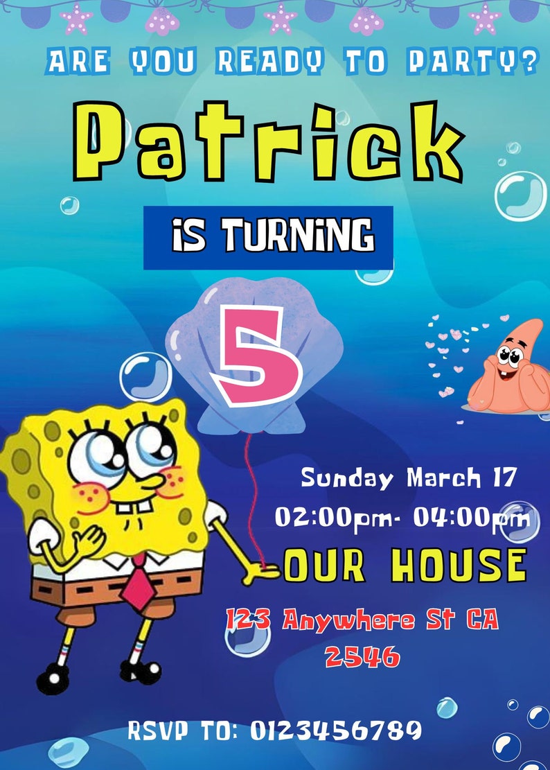 Cartoon Anime Invitation Cartoon Invitation Sponge Birthday Invitation ...