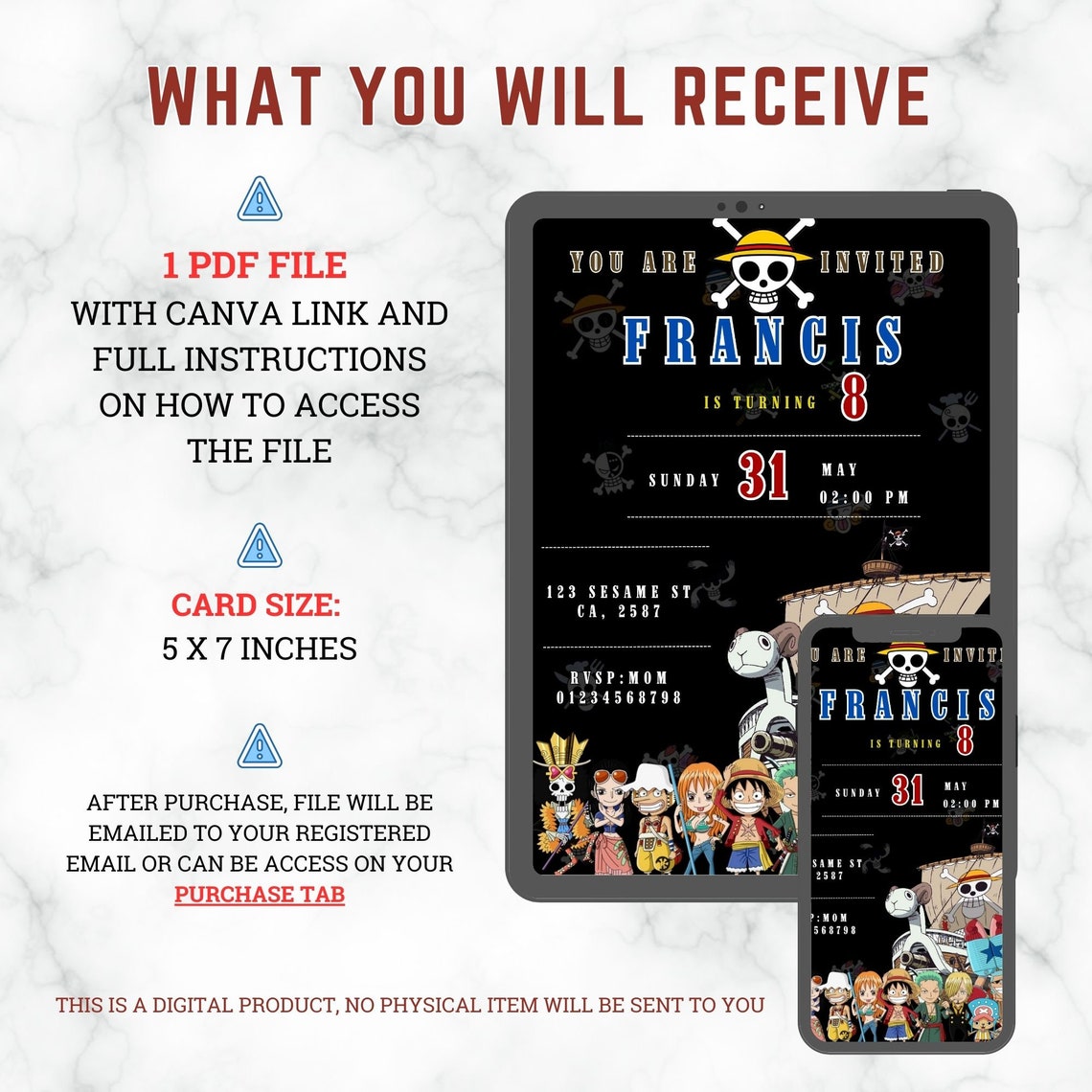 Anime Manga Invitation Anime Invitation Strawhat Birthday Invitation ...