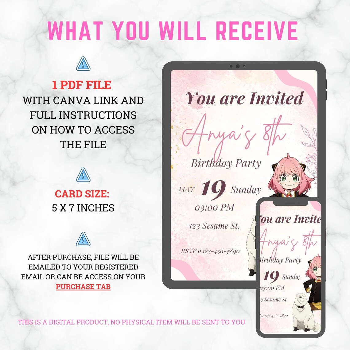 Anime Manga Invitation Anime Invitation Anya Birthday Invitation ...