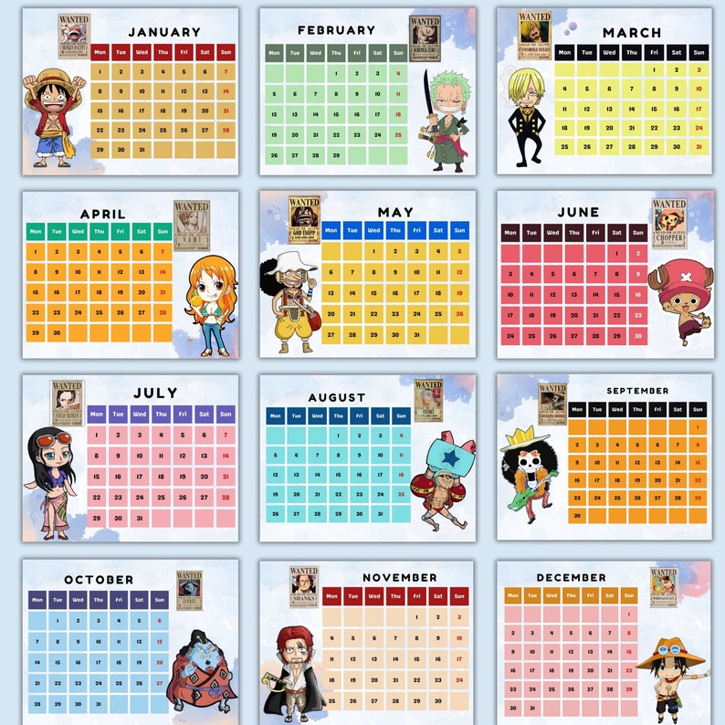 Calendario de One Piece 2024 / Calendario imprimible / Calendario anime ... Calendario de One Piece 2024 / Calendario imprimible / Calendario anime ...