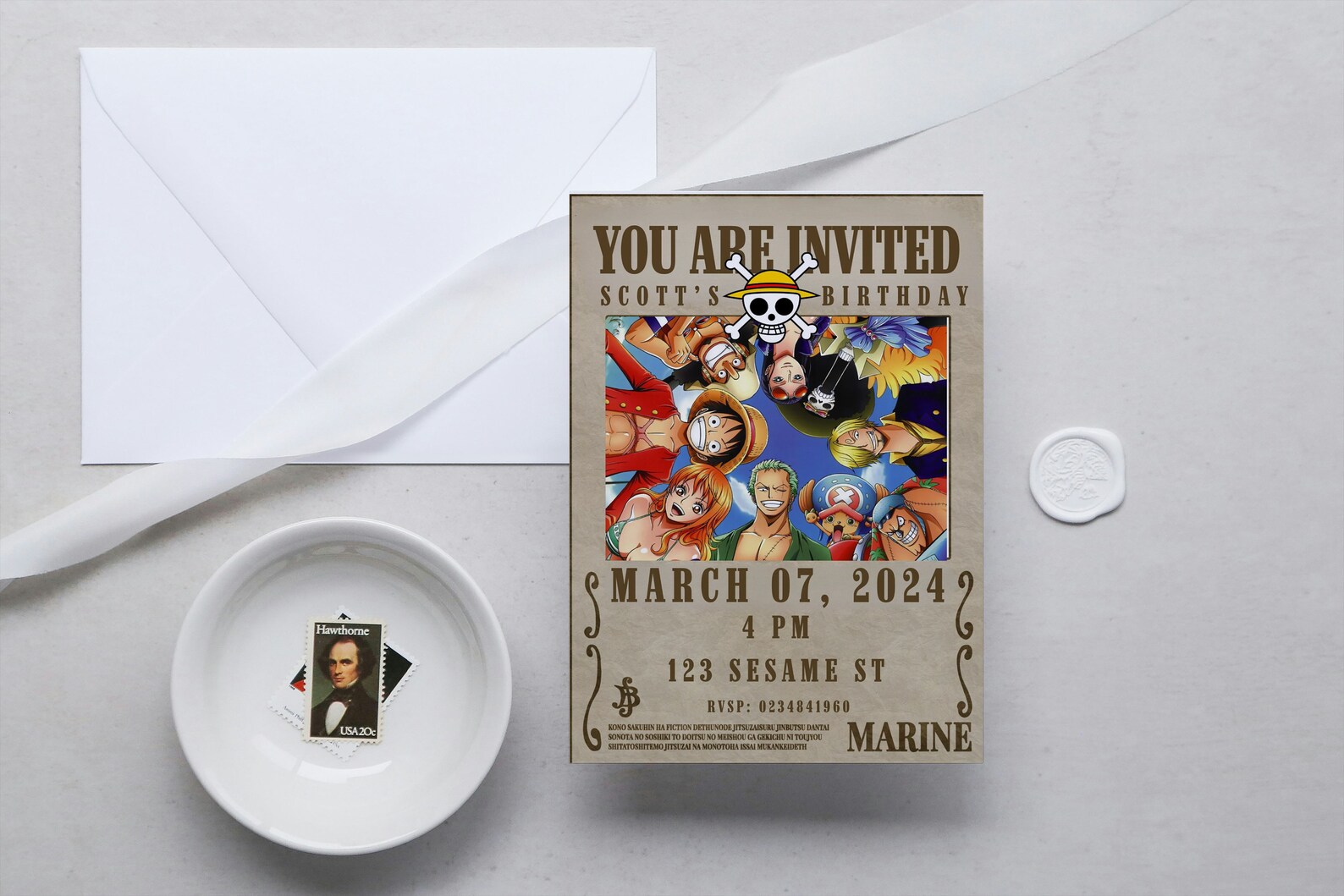 Anime Manga Invitation Anime Invitation 1piece Birthday Invitation ...