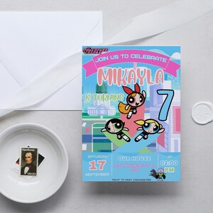 Cartoon Power Invitation Cartoon Invitation Girls Birthday Invitation ...