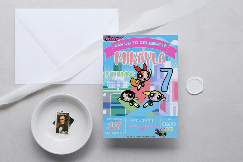 Cartoon Power Invitation Cartoon Invitation Girls Birthday Invitation ...