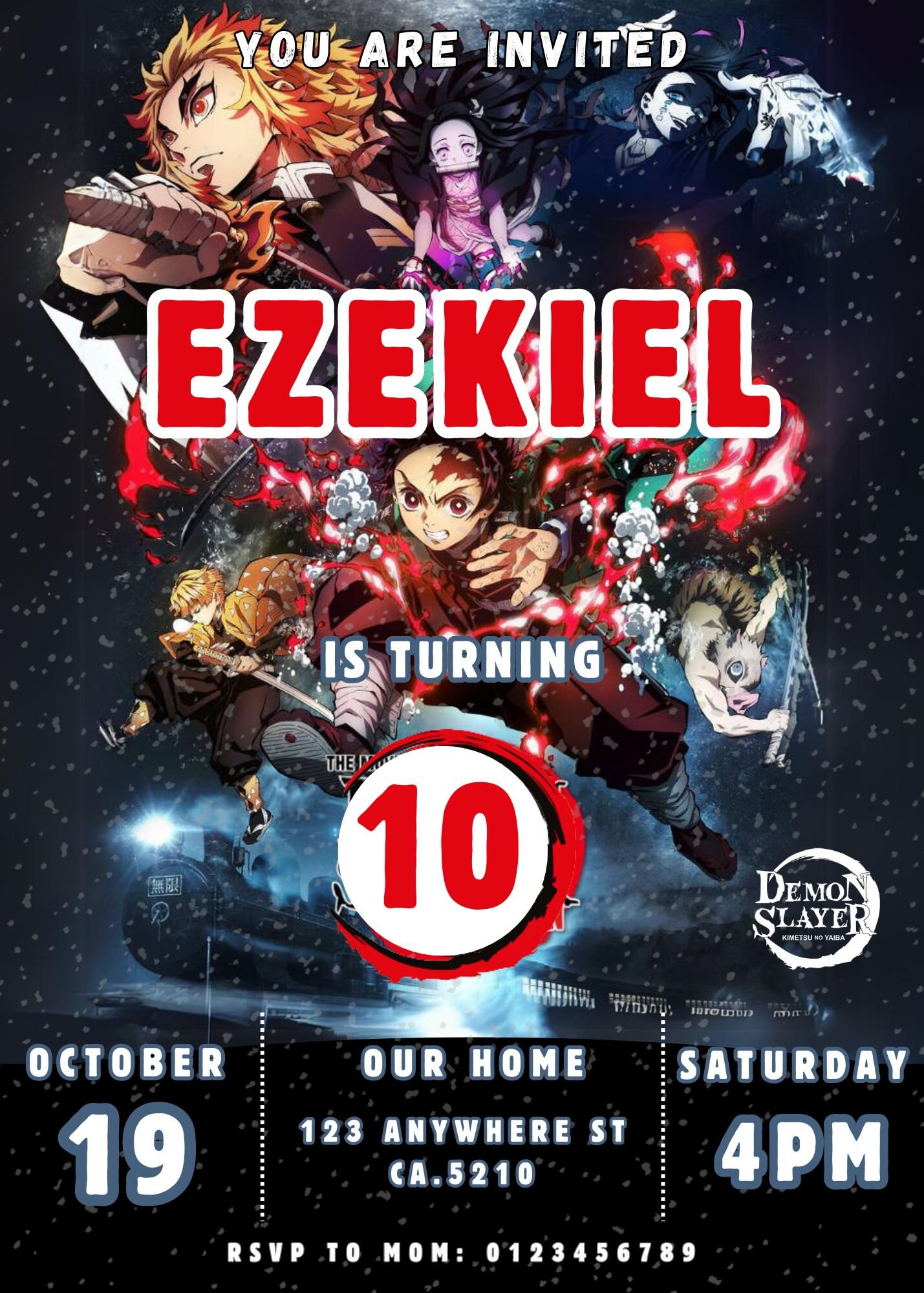 Anime Manga Invitation Anime Invitation Slayer Birthday Invitation ...
