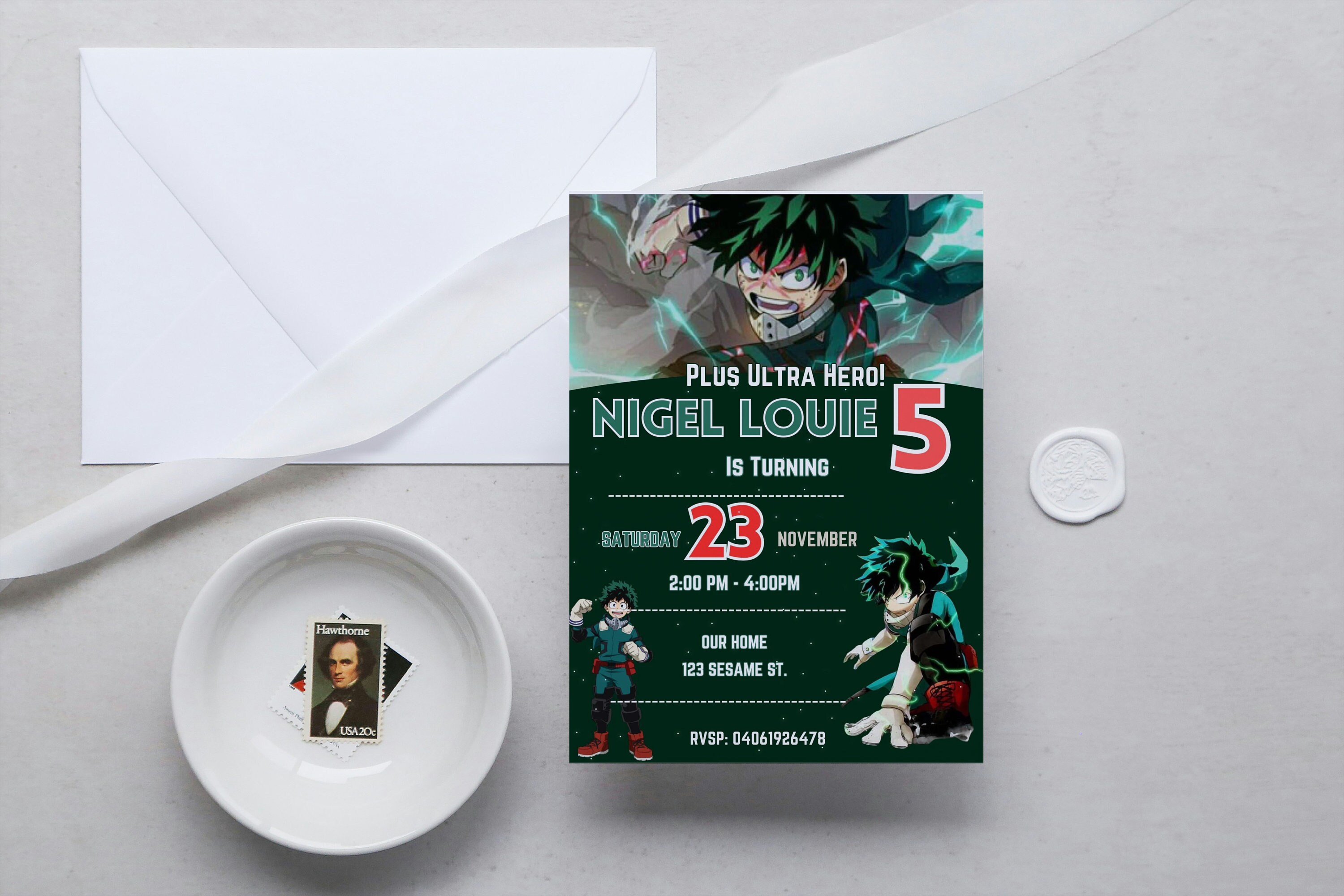 Manga Invitation Anime Invitation Hero Classa Deku Birthday Invitation ...