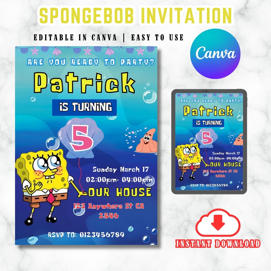 Cartoon Anime Invitation Cartoon Invitation Sponge Birthday Invitation ...