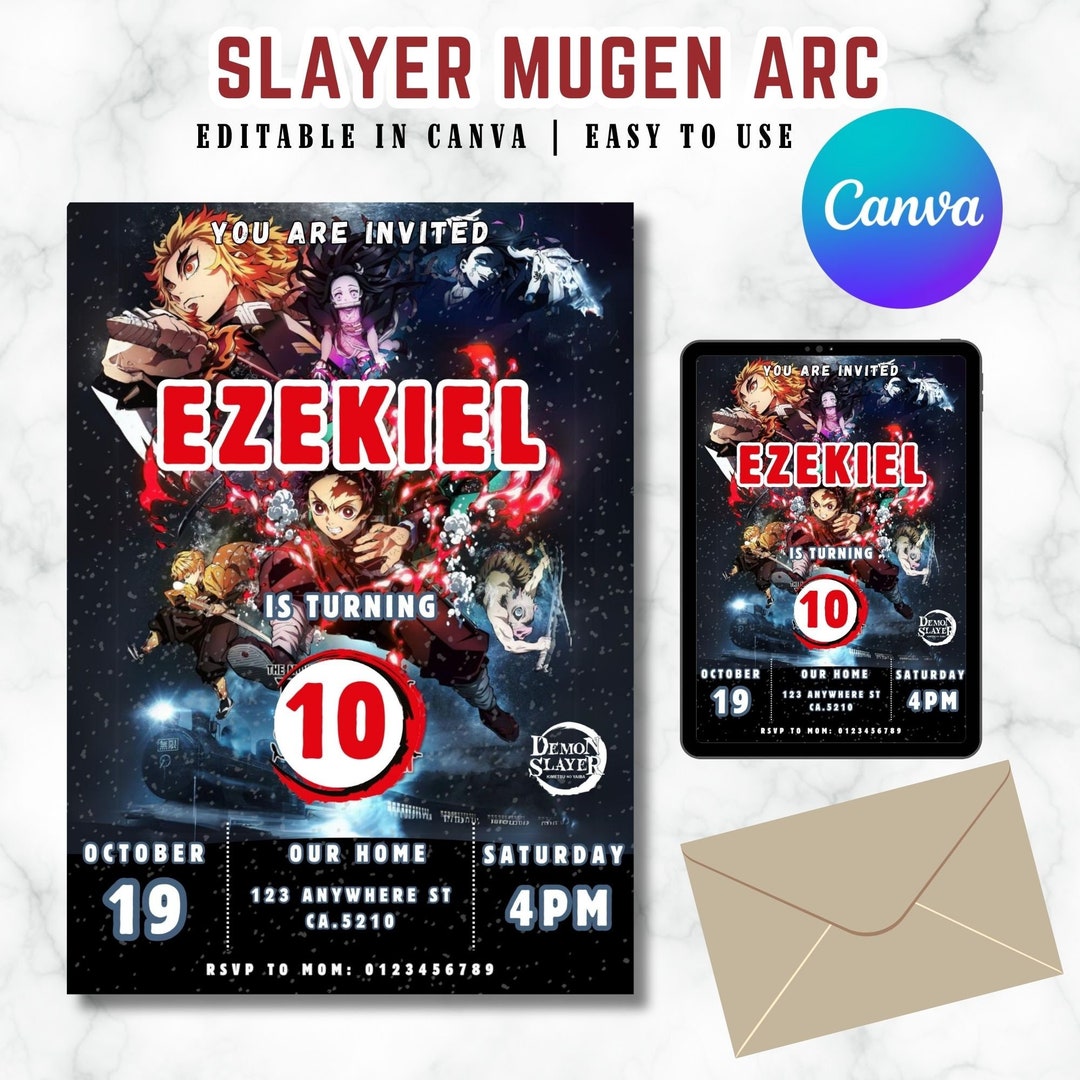 Anime Manga Invitation Anime Invitation Slayer Birthday Invitation ...