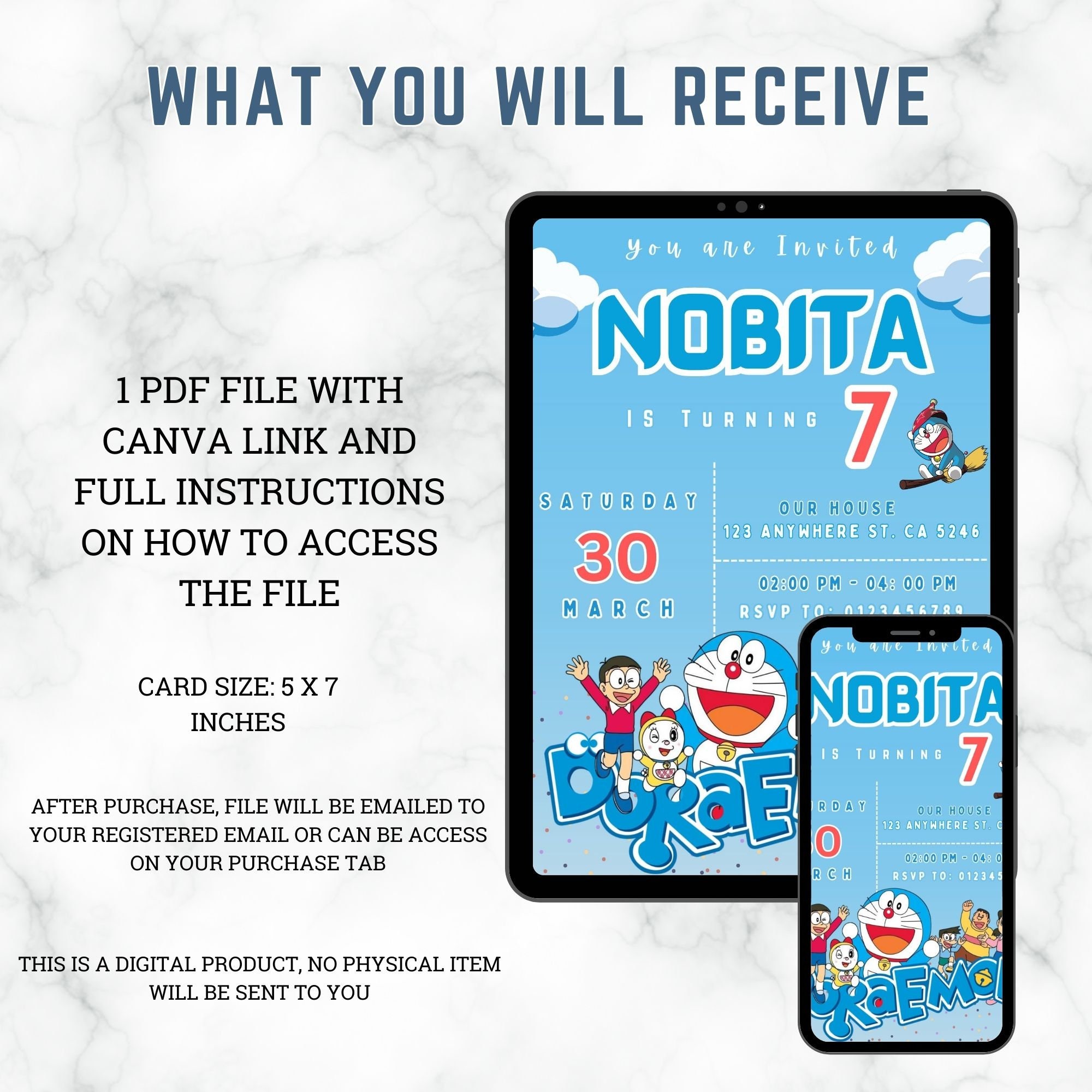 Cartoon Anime Invitation Anime Invitation Nobi Birthday Invitation ...