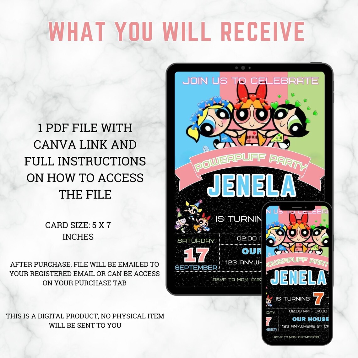 Cartoon Power Invitation Cartoon Invitation Girls Birthday Invitation ...