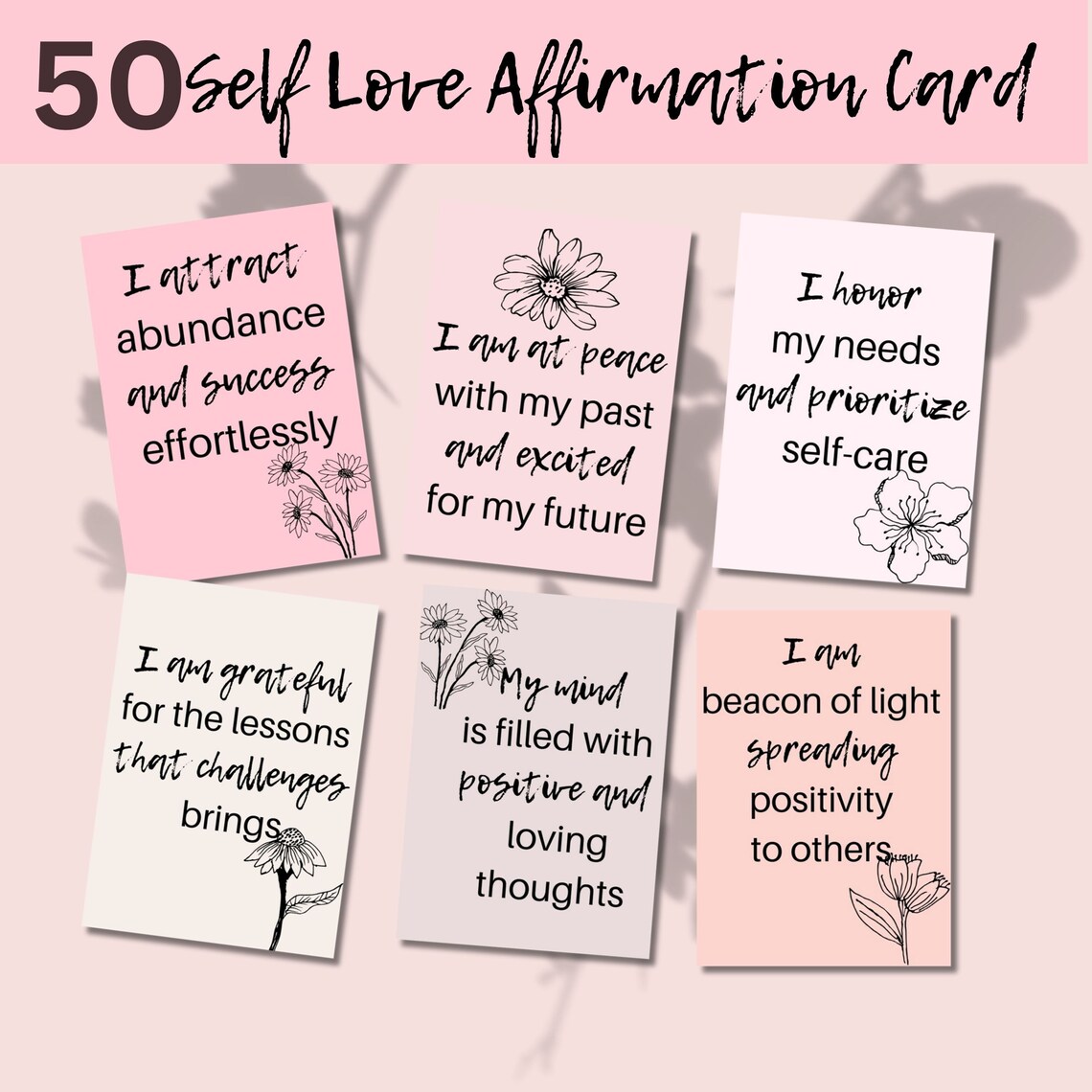 50 Affirmation Cards, Self Love Affirmation, Self Growth Affirmation ...