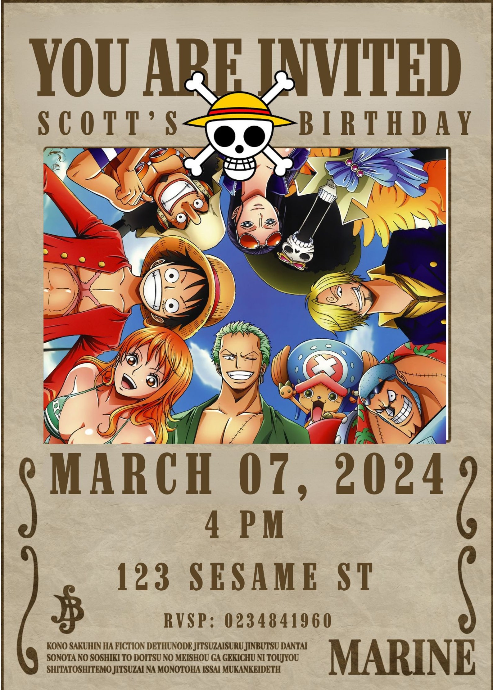 Anime Manga Invitation Anime Invitation 1piece Birthday Invitation ...