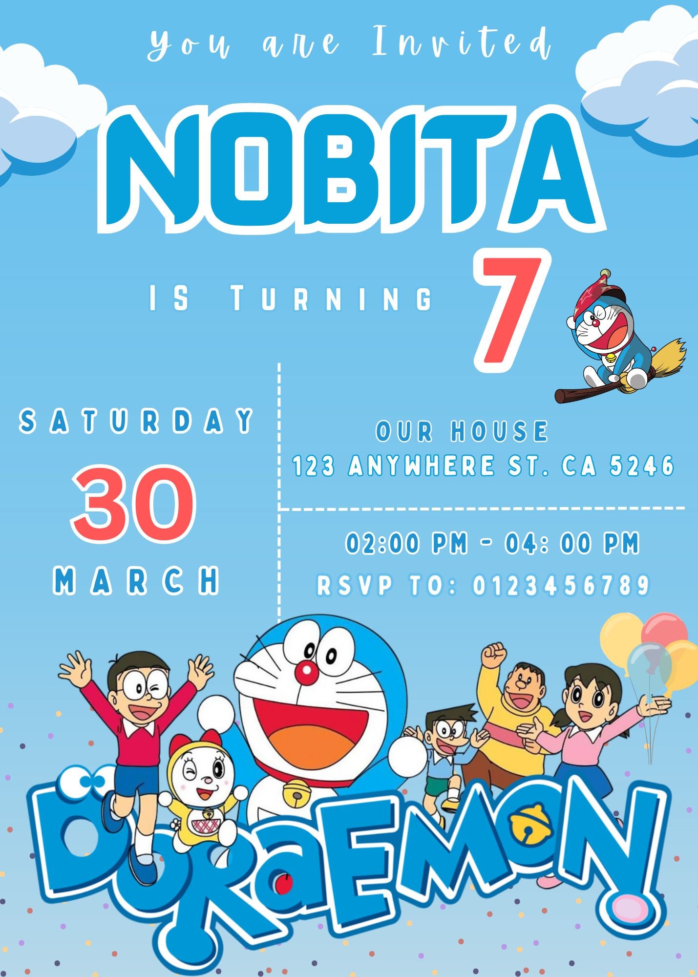Cartoon Anime Invitation Anime Invitation Nobi Birthday Invitation ...