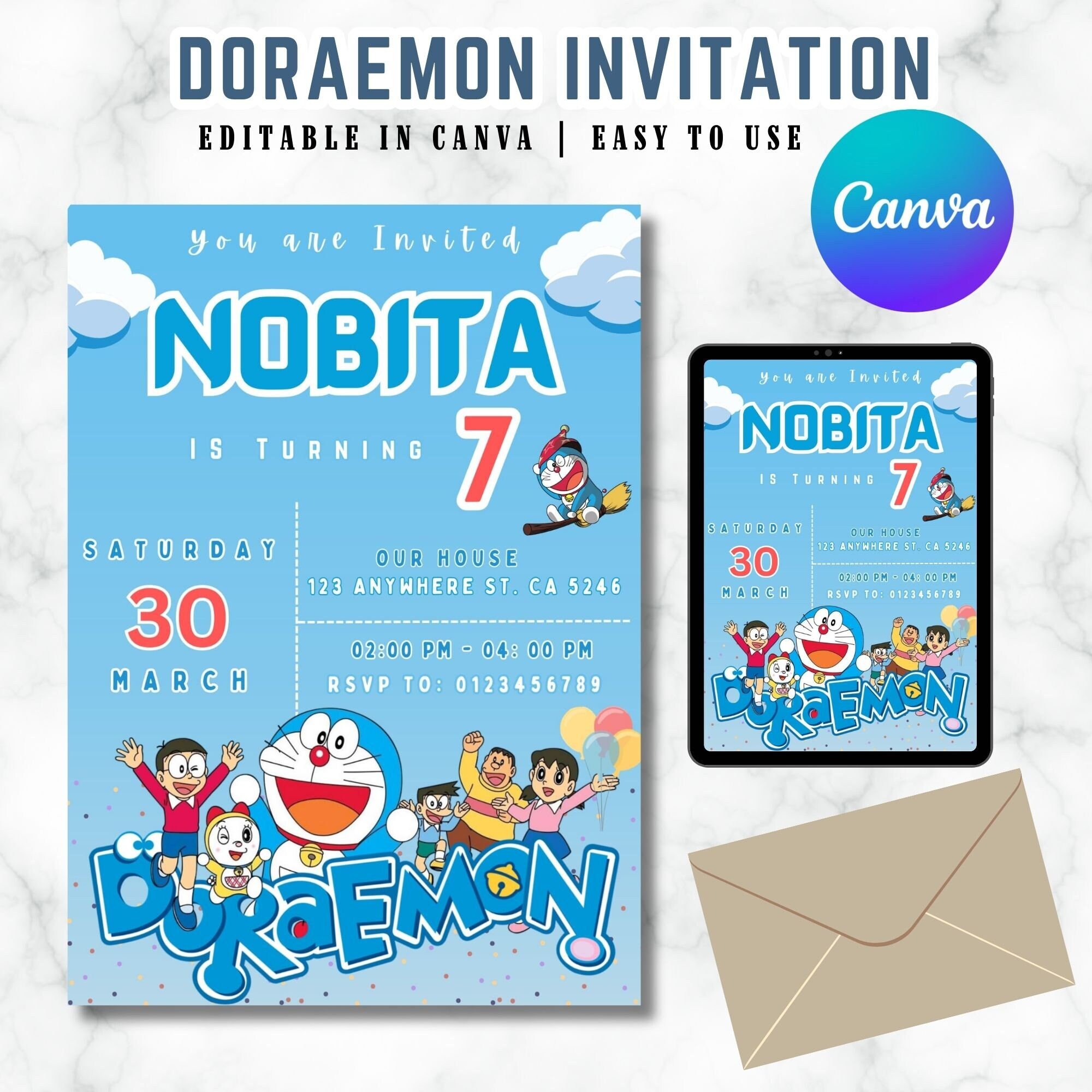 Cartoon Anime Invitation Anime Invitation Nobi Birthday Invitation ...