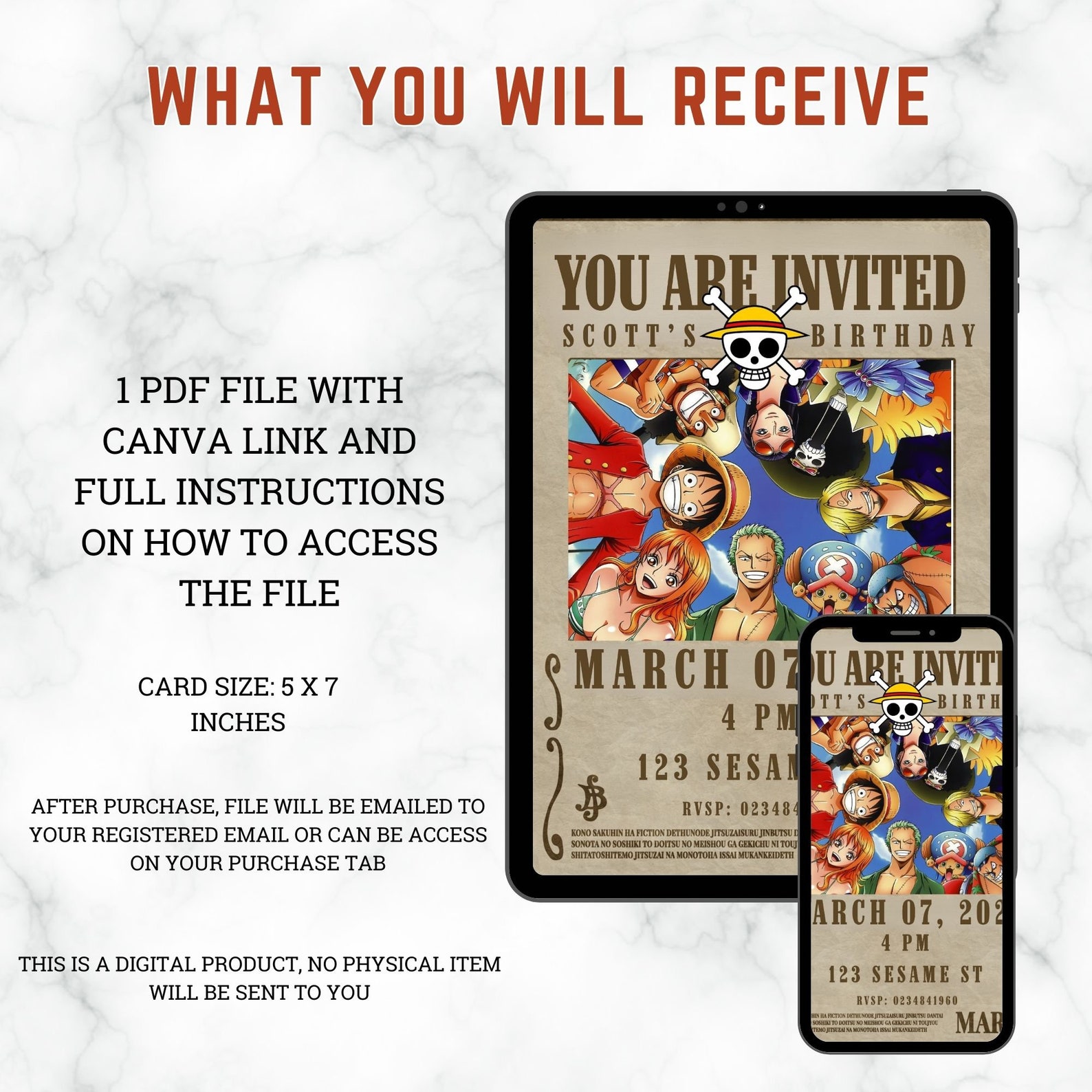 Anime Manga Invitation Anime Invitation 1piece Birthday Invitation ...