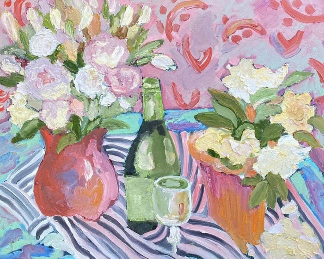 Still Life With Eustoma and Creamy Roses, Original Oil Painting on ...