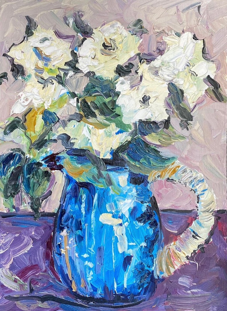 Original Oil Painting, Still Life With Creamy Roses, Roses Painting ...