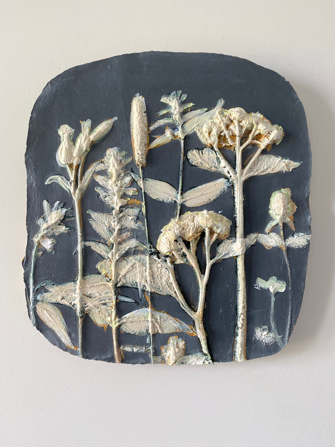 Original Gypsum Bas-relief, Wall Hanging, Wild Flowers, Botanical Wall ...