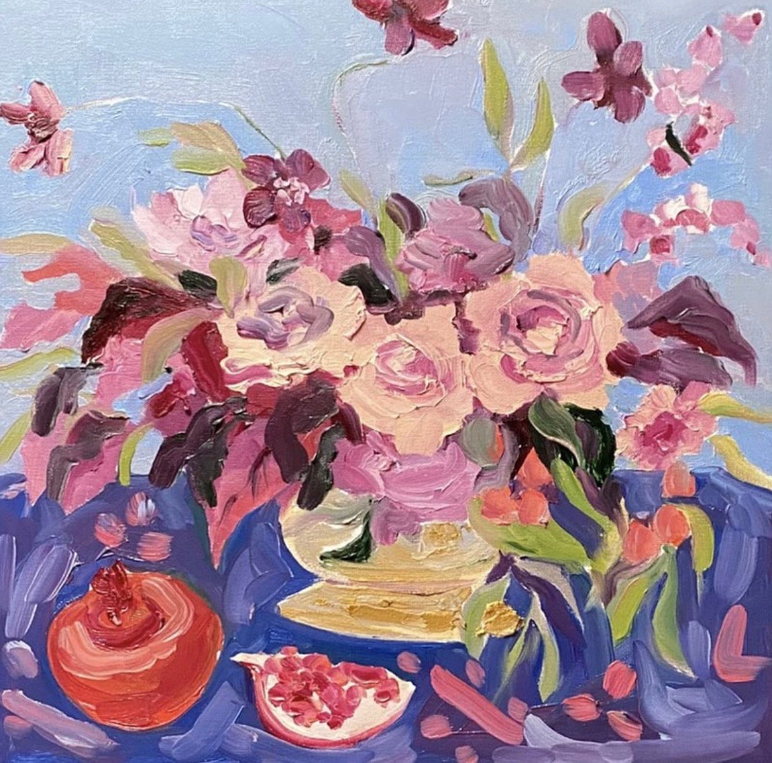 Original Oil Painting on Canvas Panel, Still Life With Roses and ...