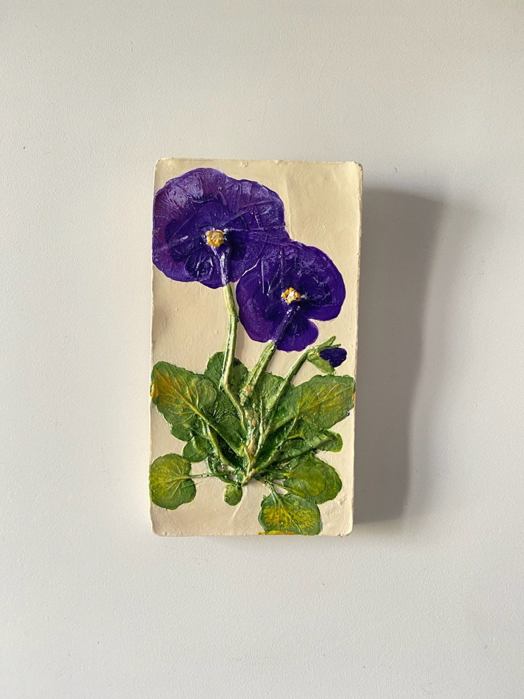 Original Gypsum Bas-relief, Wall Hanging, Viola, Botanical Wall Panel ...