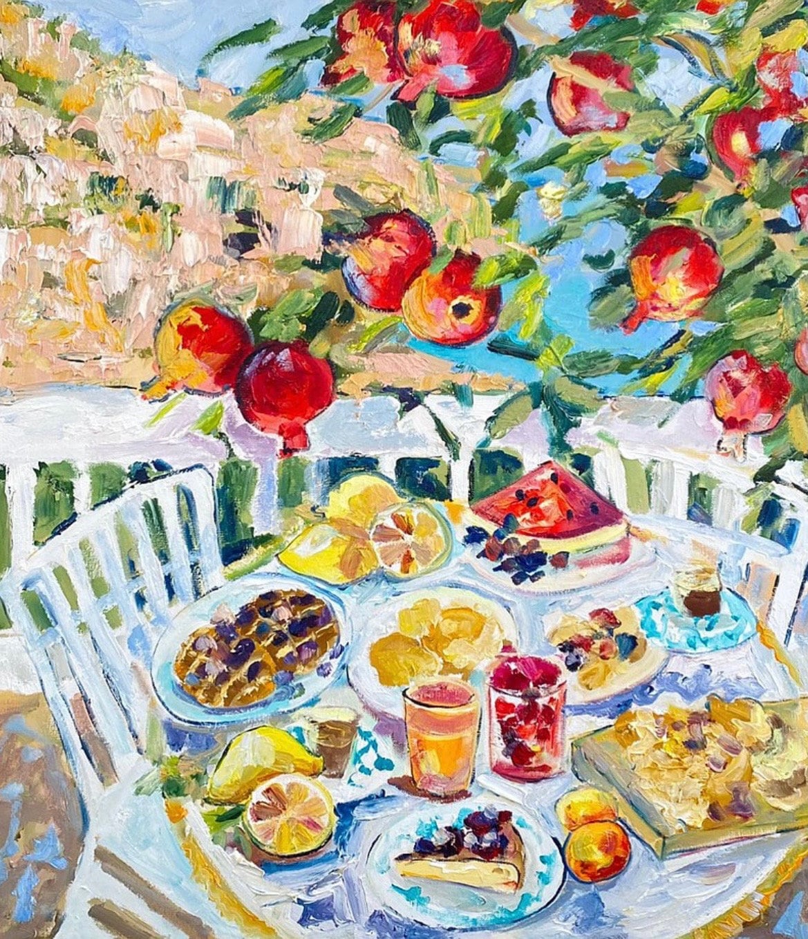 Made to Order Painting, Breakfast Under Pomegranate Tree, Food Art ...