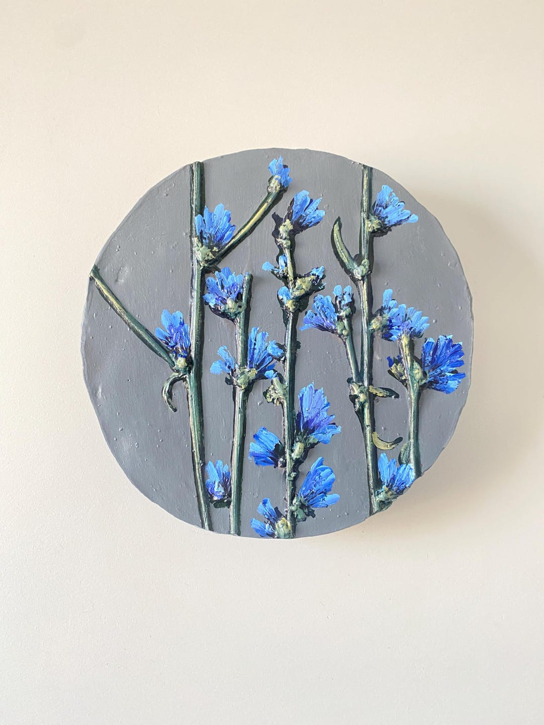 Original Gypsum Bas-relief, Wall Hanging, Wild Flowers, Botanical Wall ...