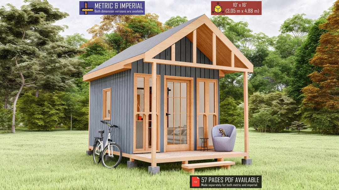 Guest House Plans 10x16, Tiny House Plans, Modern Shed Plans, Cabin ...