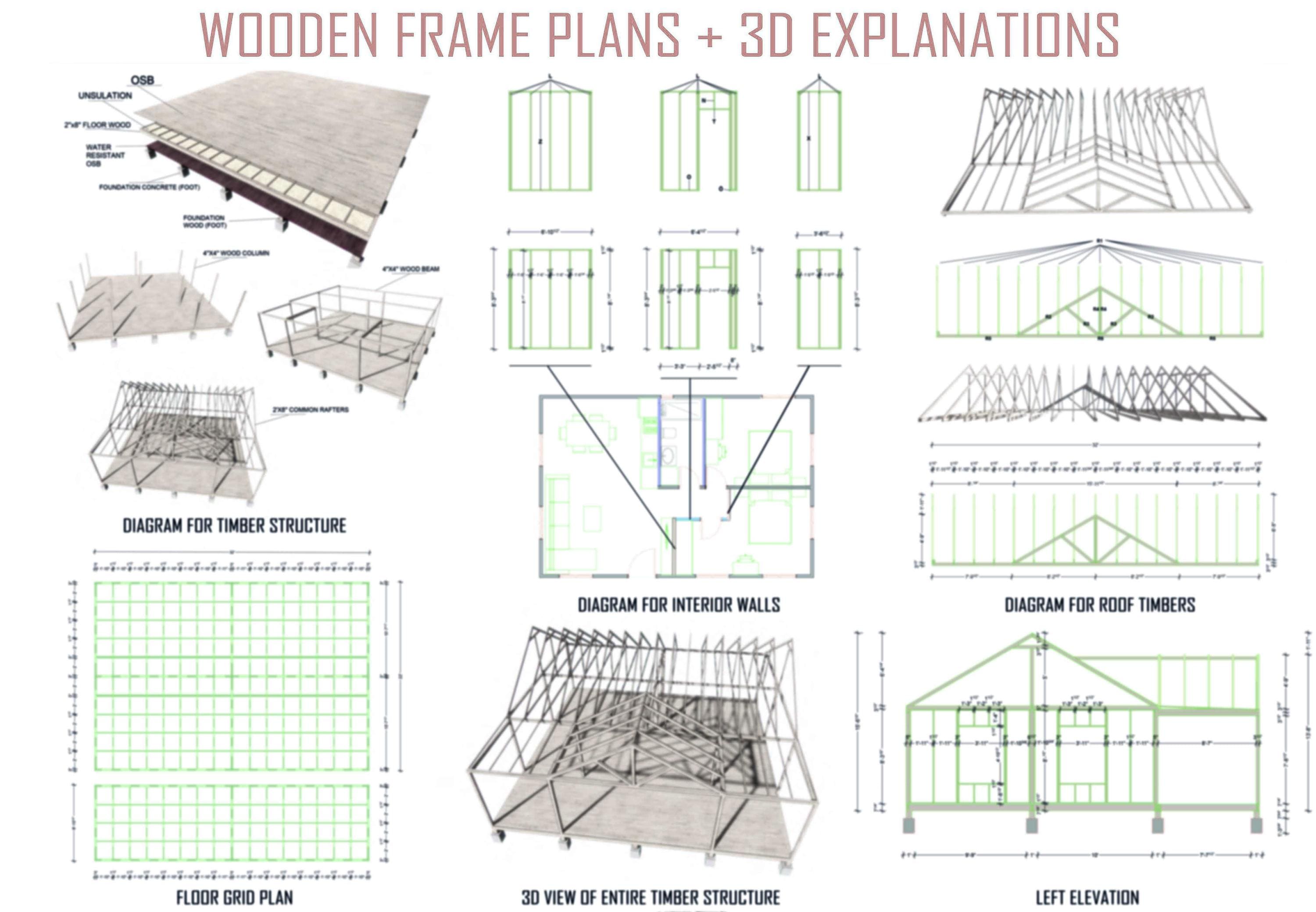 22'x32' Cottage ADU Plans, 700 SQFT Tiny Barn House Plan, Small House ...