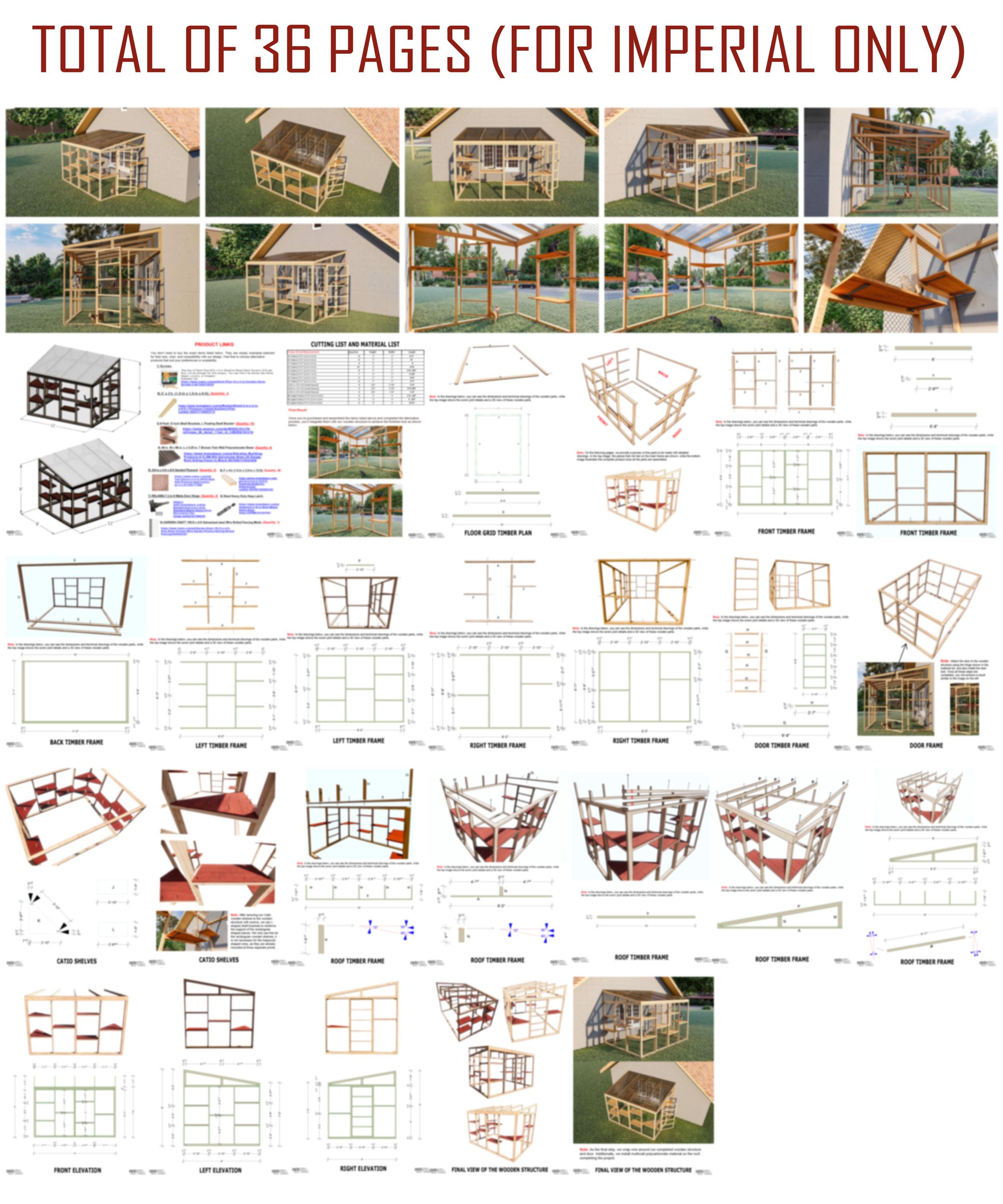 Catio Plans 9x12, Cat House Plans, DIY Cat Playground Plans, Outdoor ...