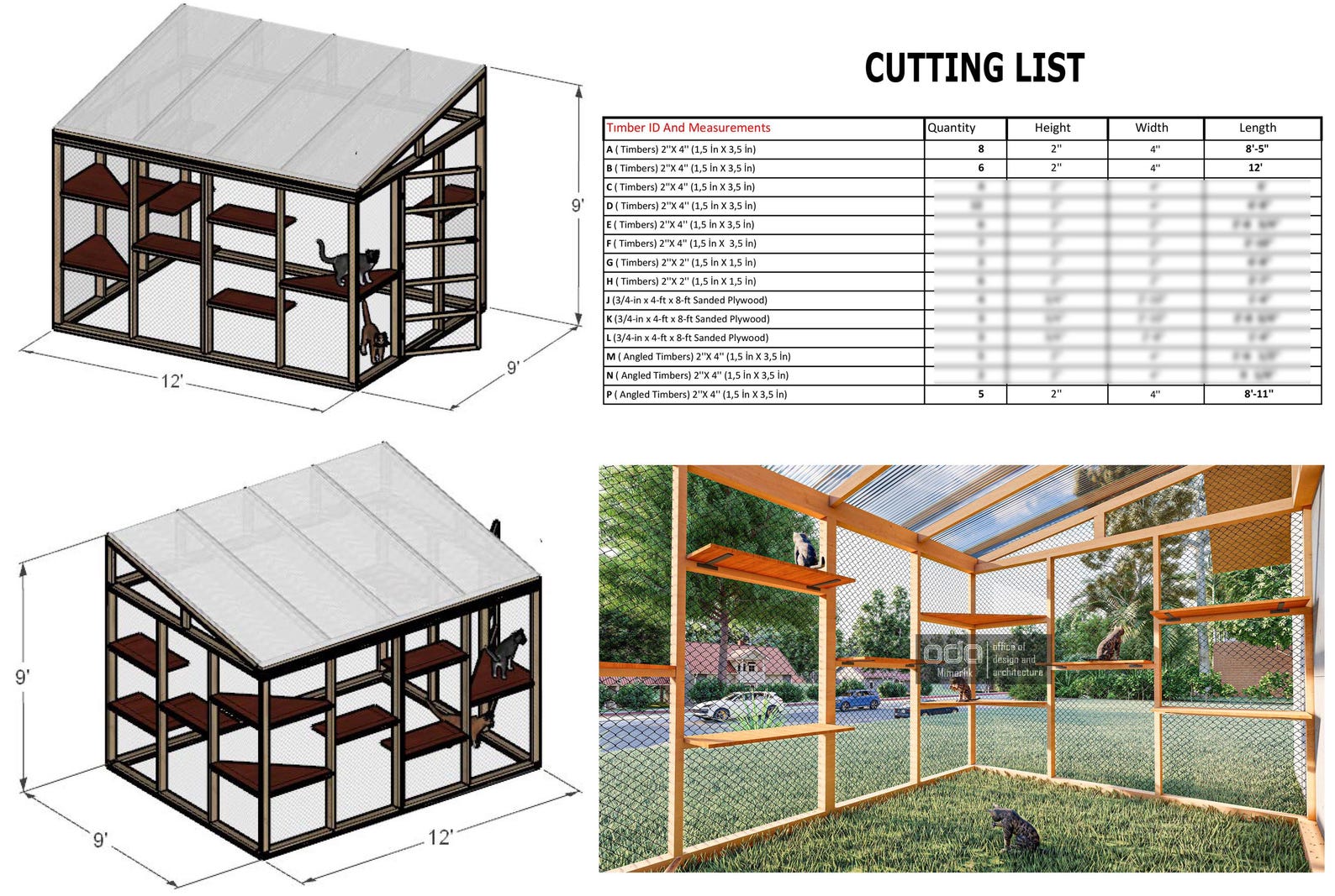 Catio Plans 9x12, Cat House, Outdoor Cat Playground, DIY Animal Shelter ...