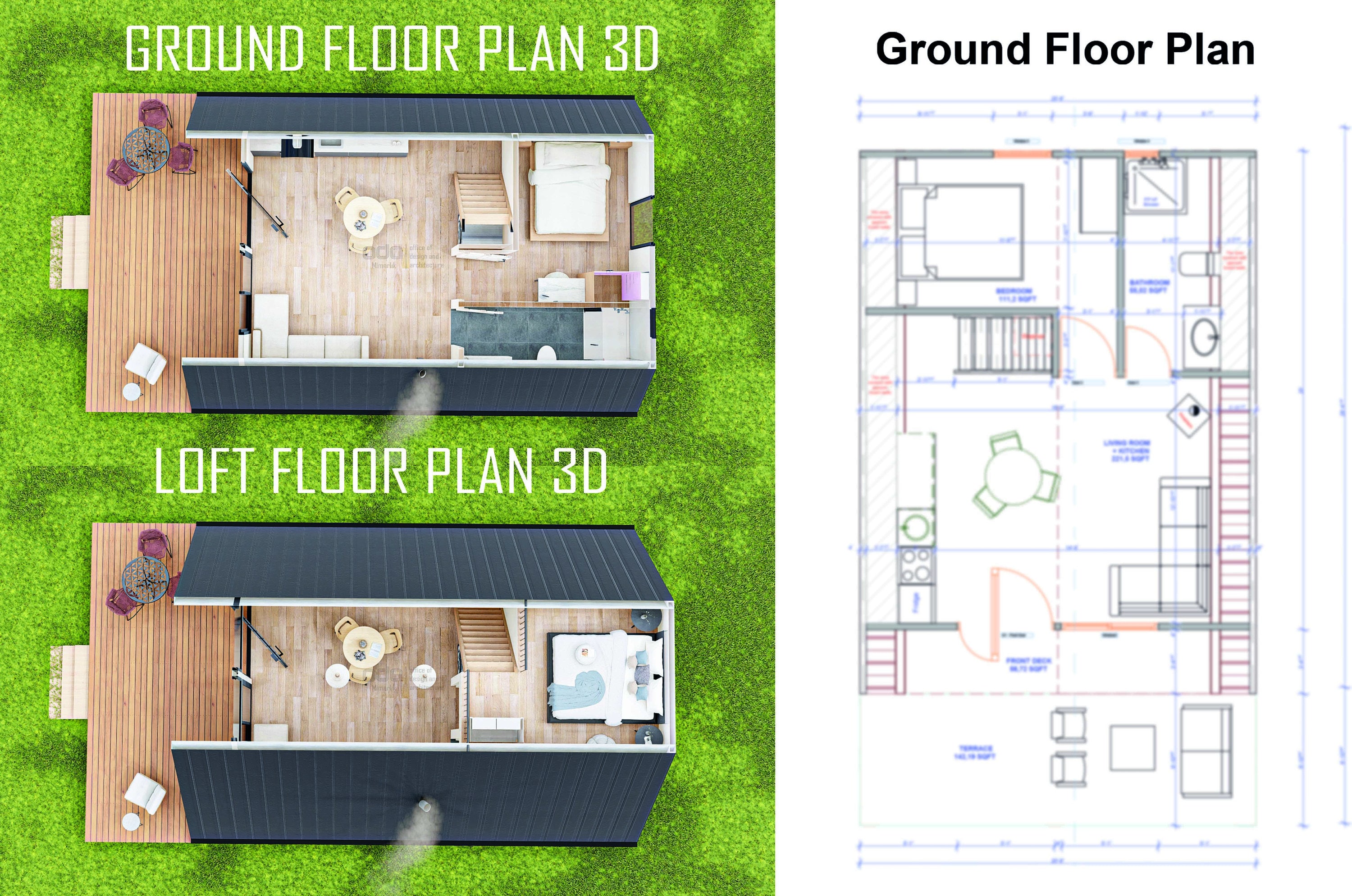 20'x25' A-frame Cabin Plans, 500 SQFT, Tiny House 2 Bedroom, Loft House ...