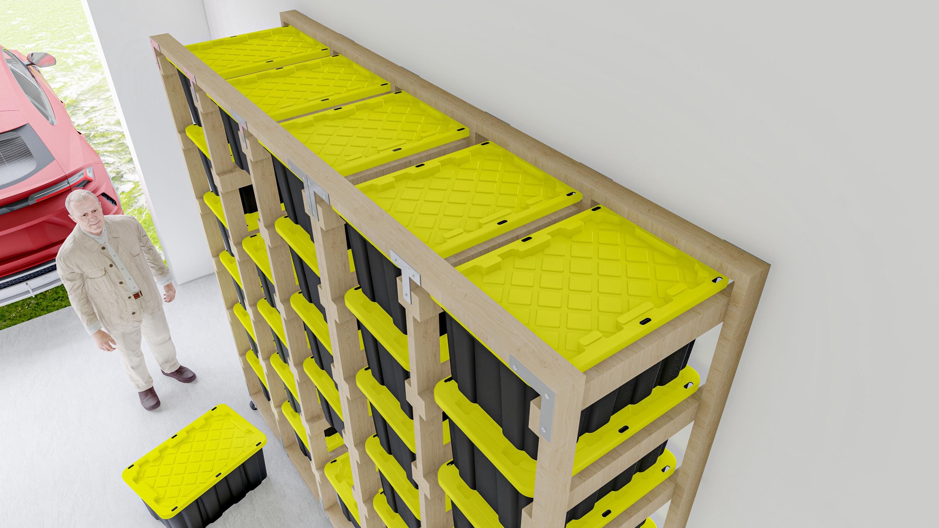 27 Gallon Tote Storage Rack Plans DIY - 5x6 (30 Totes), Garage Storage ...