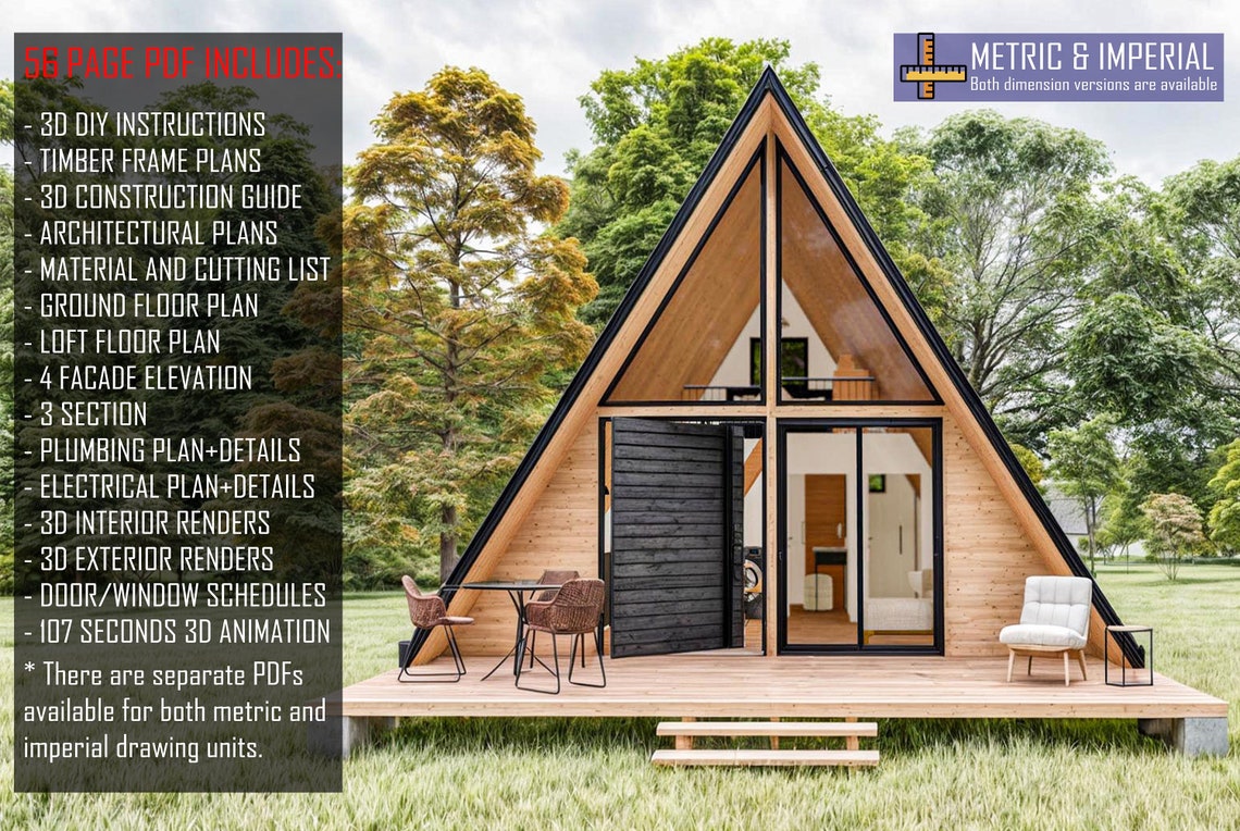 A Frame Cabin Plans 20' X 25', Tiny House Plans, 2 Bedroom 630 SQFT, A ...