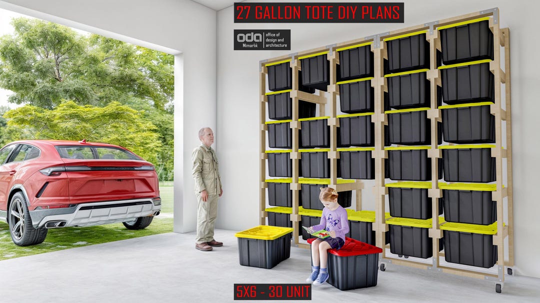 27 Gallon Tote Storage Rack Plans DIY - 5x6 (30 Totes), Garage Storage ...