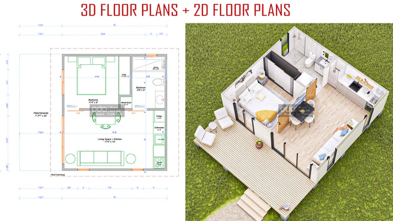 Cabin House Plans 18 X 20, Tiny House Plans, Cabin DIY Plans, Tiny ...